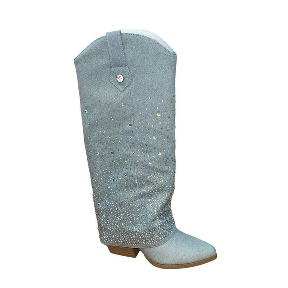 Soda | Shoes | Soda Gilson Blue Denim Cowboy Boots With Rhinestones ...